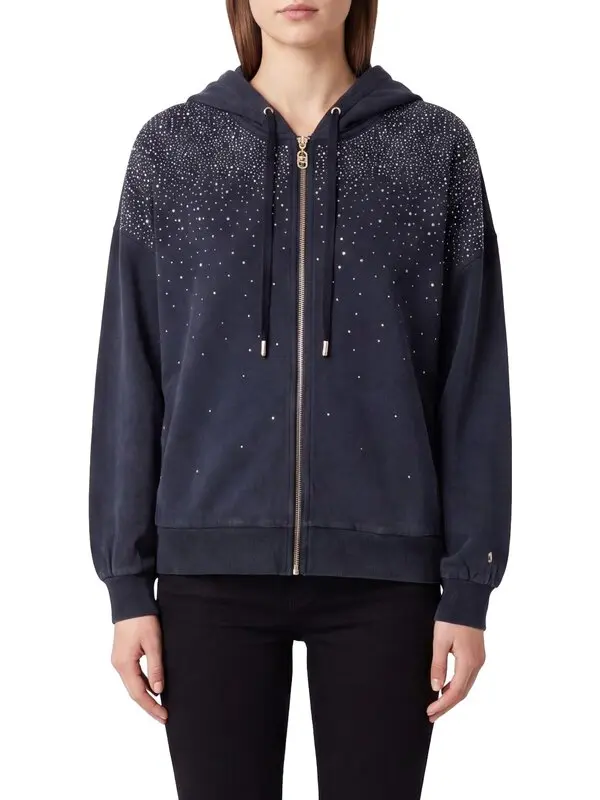 Liu Jo Zip-up Hoodie With Rhinestone Embellishments - Black