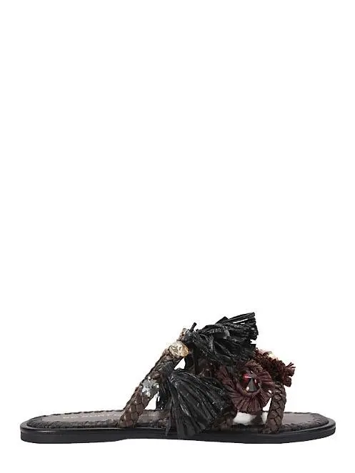 Kurt Geiger Roxie Leather And Raffia Sandals - Brown/oth