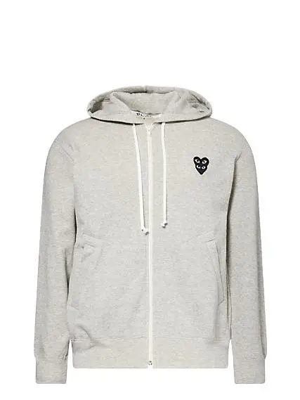 Play Comme Des Garcon Double-heart Appliqué Cotton-jersey Zip Up Hoody - Top Gray