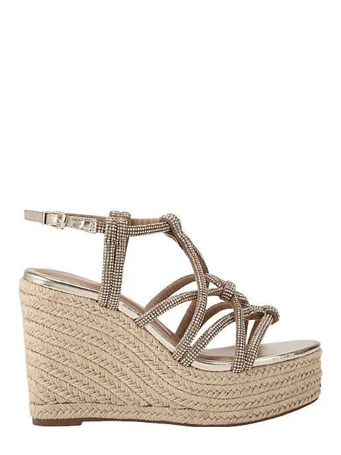 Kurt Geiger Perla Woven Wedge Sandals - Gold