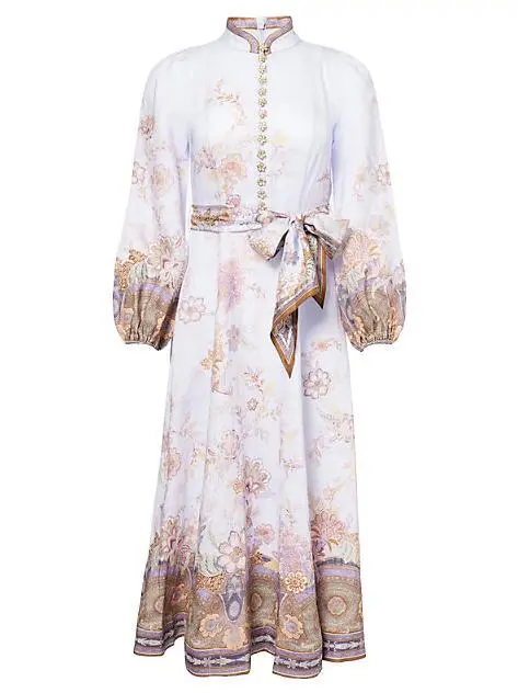 Zimmermann Luna Button Floral-print Linen Midi Dress - Blue Paisley