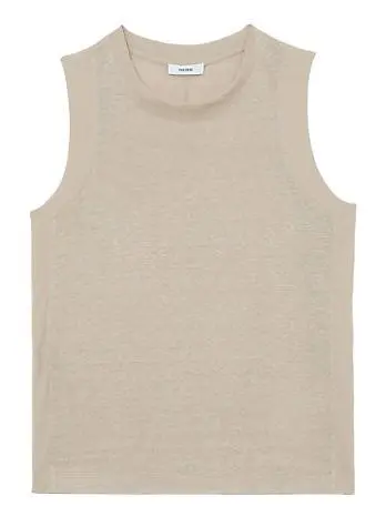 REISS Amy Sleeveless Linen-jersey Tank Top - Stone Neutral