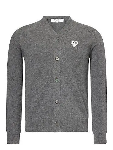 Play Comme Des Garcon Embroidered Heart Brushed Wool Knit Cardigan - Med Gray