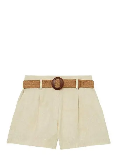 REISS Belted-waist Linen-blend Shorts - Neutral