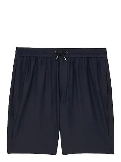 REISS Seersucker Stretch-woven Shorts - Navy