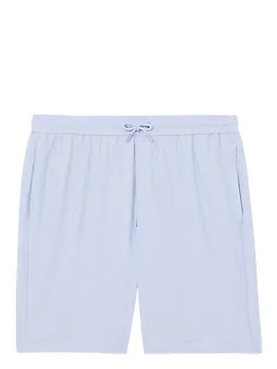 REISS Seersucker Stretch-woven Shorts - Soft Blue