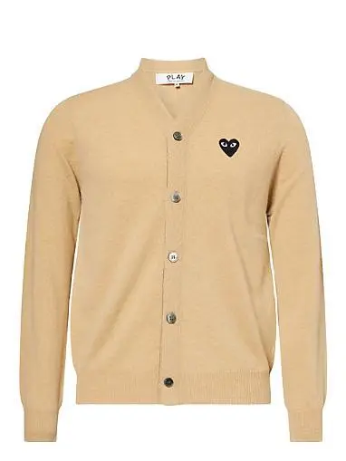 Play Comme Des Garcon V-neck Wool Knit Cardigan - Light Camel