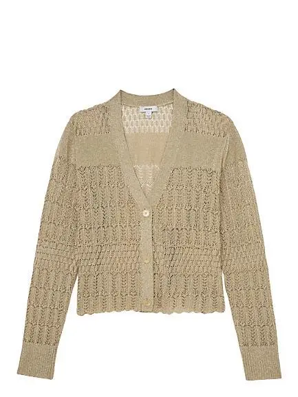 REISS Suzanne V-neck Knitted Cardigan - Gold