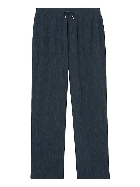 REISS Carver Plissé Woven Trousers - Airforce Blue