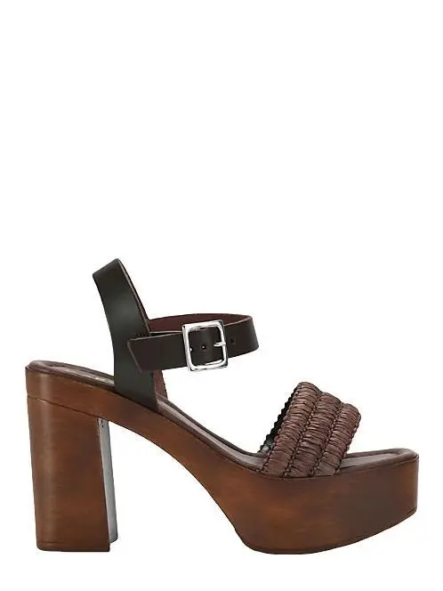 Carvela Leather And Raffia Heeled Sandals - Dark Brown