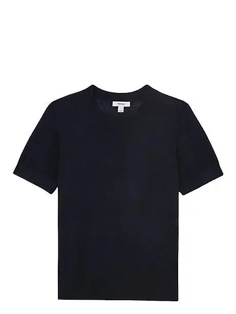 REISS Livy Silk And Linen-blend Top - Navy