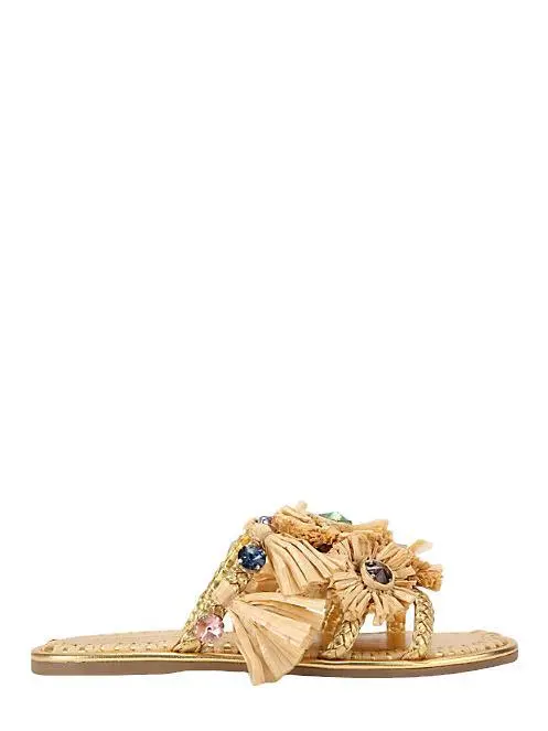 Kurt Geiger Roxie Leather And Raffia Sandals - Gold Comb