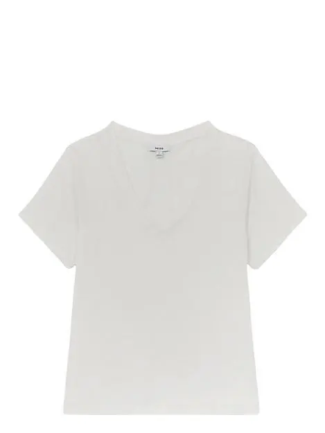 REISS Lola V-neck Linen T-shirt - White