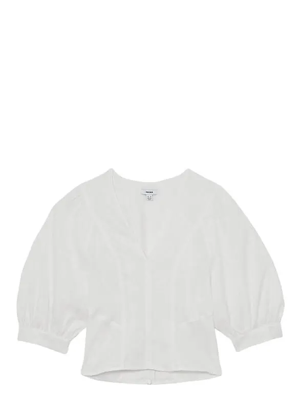 REISS Evie Balloon-sleeve Linen Top - Ivory