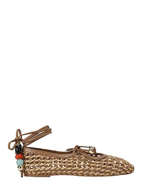 Kurt Geiger Norah Bead Leather Ballet Flats - Beige Comb