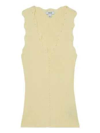 REISS Scalloped-trim Stretch-knit Vest - Buttermilk Yellow