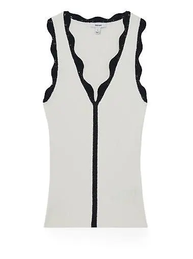 REISS Scalloped-trim Stretch-knit Vest - Ivory Navy