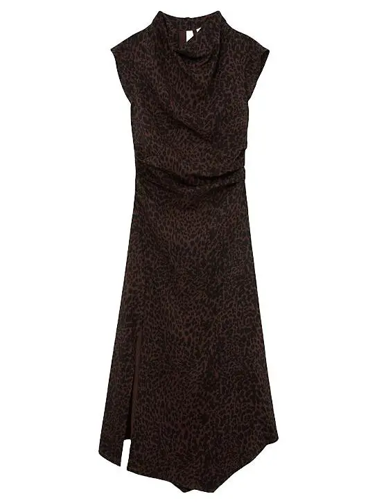 REISS Leopard-print Stretch-woven Midi Dress - Black Brown