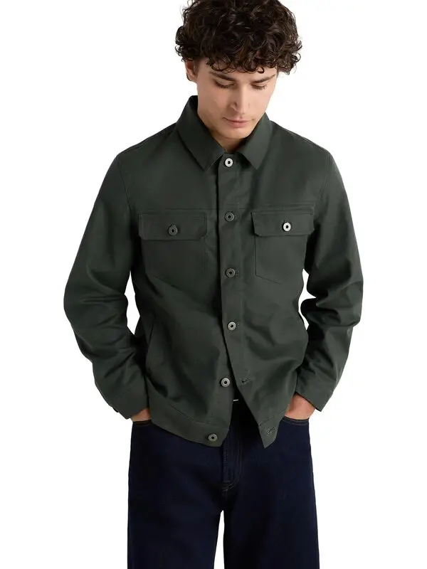 Quince Waxed Canvas Trucker Jacket - Dark Forest Green