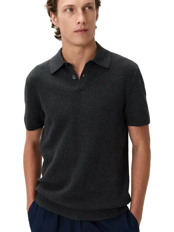 Quince Mesh-stitch Sweater Polo - Charcoal