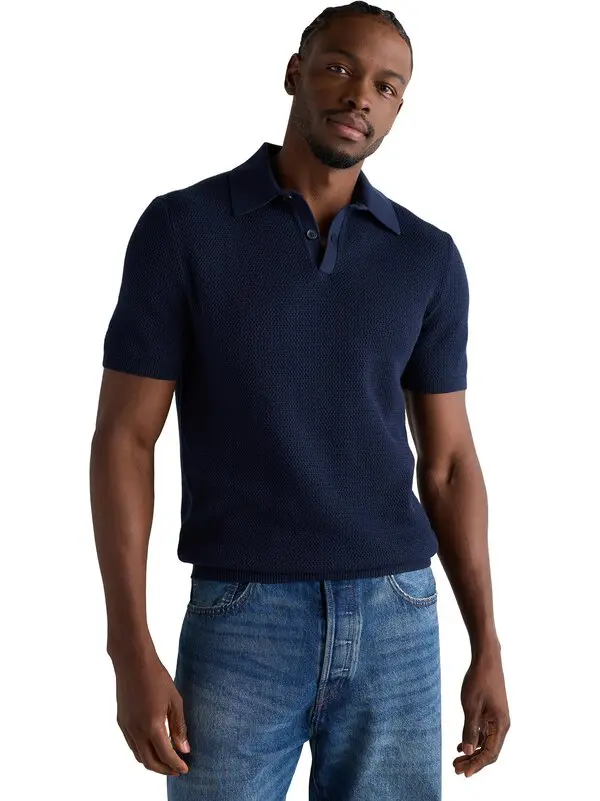 Quince Mesh-stitch Sweater Polo - Navy
