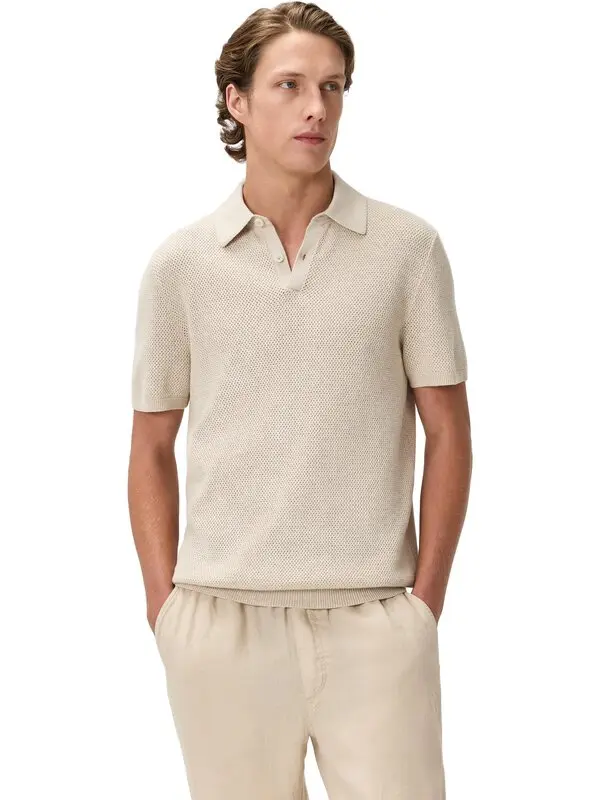 Quince Mesh-stitch Sweater Polo - Speckled Beige