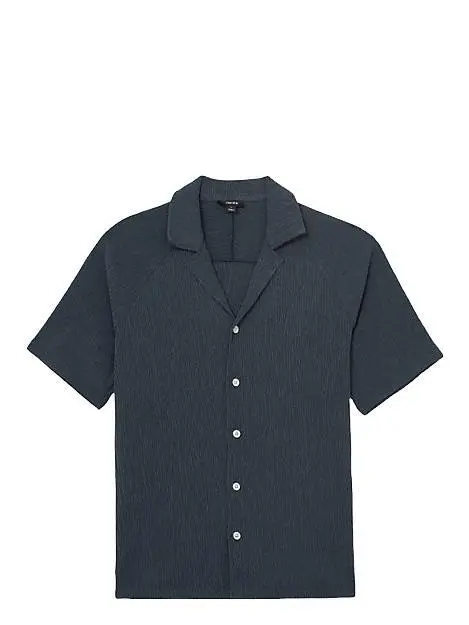 REISS Knox Short-sleeve Textured Stretch-woven Shirt - Airforce Blue