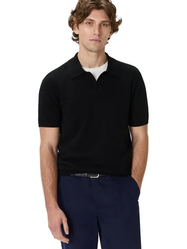 Quince Cashmere Johnny Collar Polo - Black