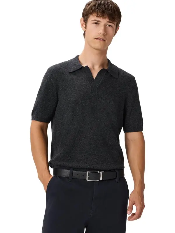 Quince 100% Mongolian Cashmere Johnny Collar Polo Sweater - Heather Charcoal