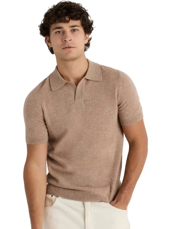 Quince Cashmere Johnny Collar Polo - Oatmeal
