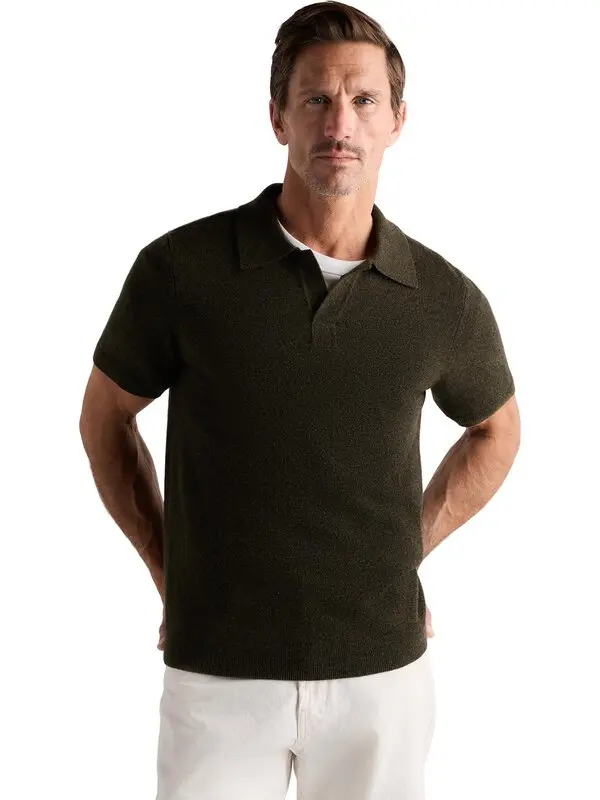 Quince 100% Mongolian Cashmere Johnny Collar Polo Sweater - Olive Twist