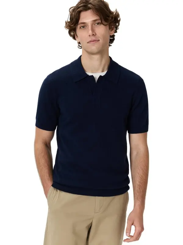 Quince Cashmere Johnny Collar Polo - True Navy
