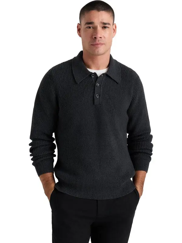 Quince Ribbed Polo Sweater - Charcoal