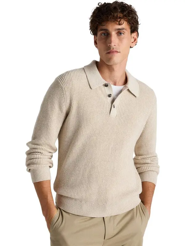 Quince Ribbed Polo Sweater - Speckled Beige