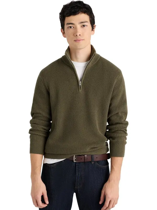 Quince Ribbed Quarter-zip Sweater - Bayberry Olive