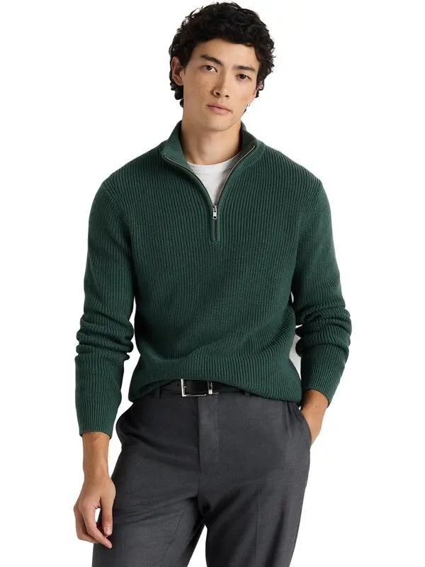 Quince Ribbed Quarter-zip Sweater - Big Sur Green