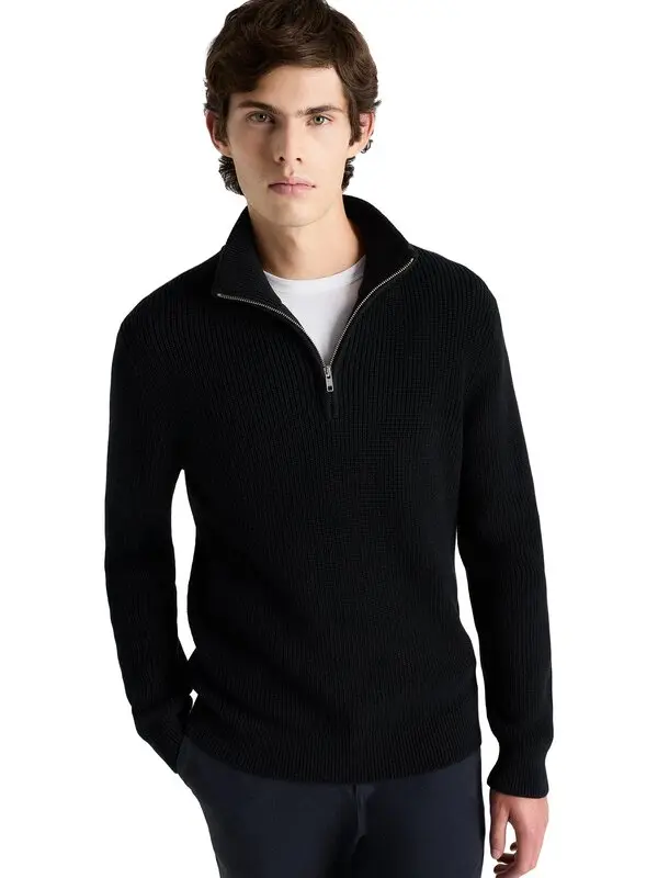 Quince Ribbed Quarter-zip Sweater - Black