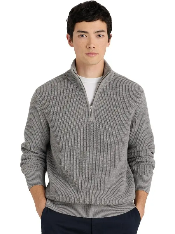 Quince Ribbed Quarter-zip Sweater - Mid Heather Grey