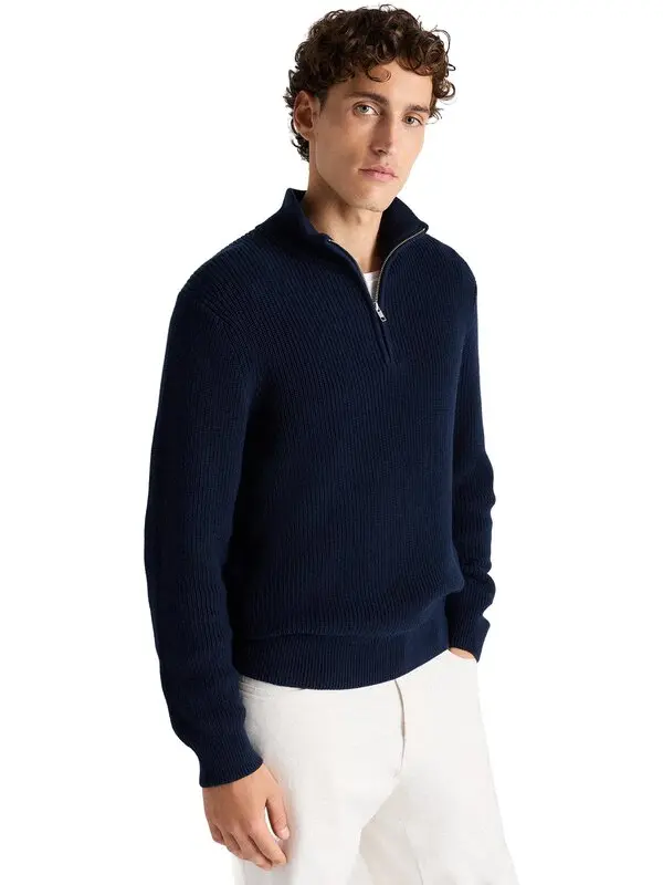 Quince Ribbed Quarter-zip Sweater - Navy