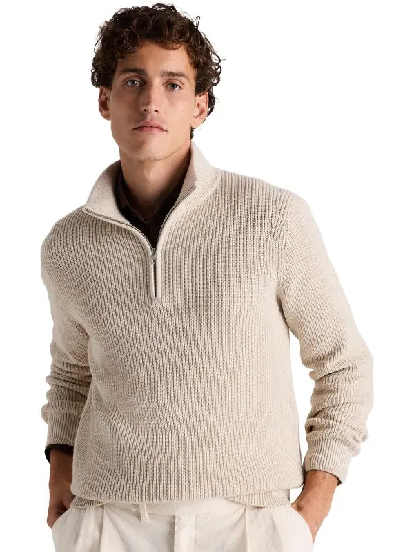 Quince Ribbed Quarter-zip Sweater - Speckled Beige