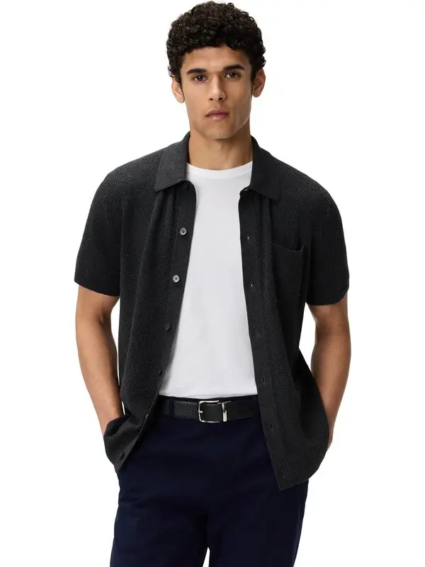 Quince Mesh-stitch Button-up Sweater Polo - Charcoal