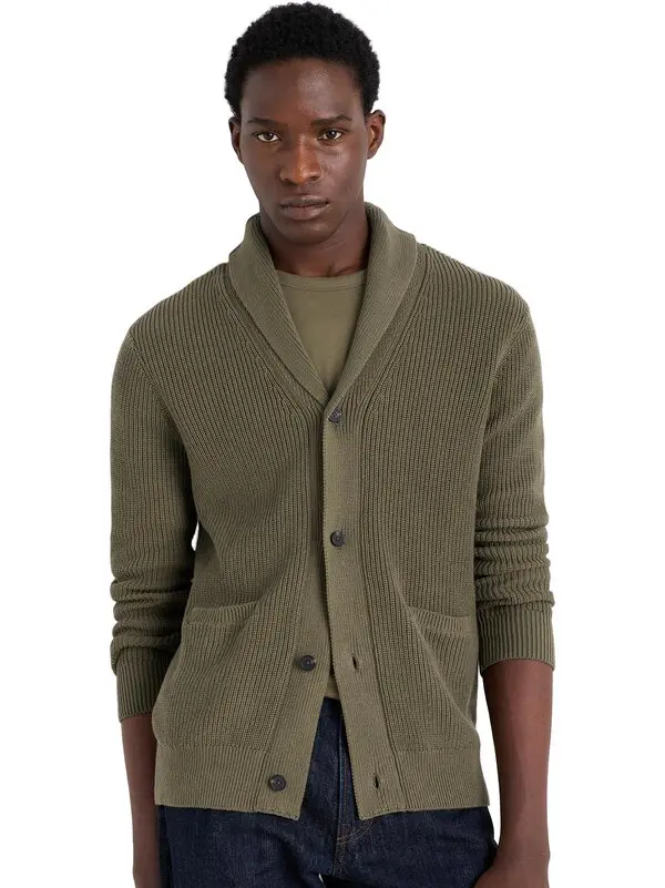 Quince Ribbed Shawl-collar Cardigan Sweater - Bayberry Olive