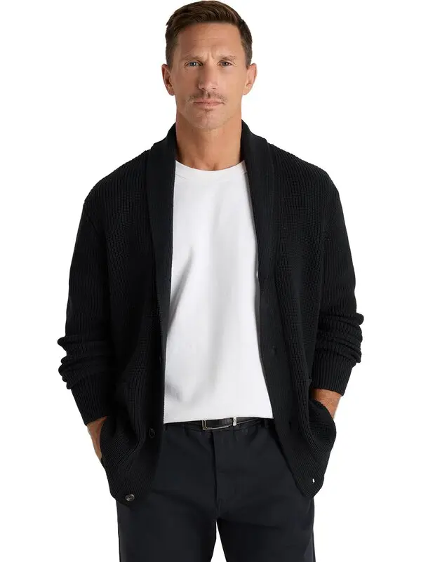 Quince Ribbed Shawl-collar Cardigan Sweater - Black