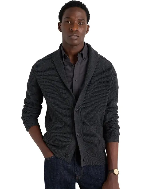 Quince Ribbed Shawl-collar Cardigan Sweater - Charcoal