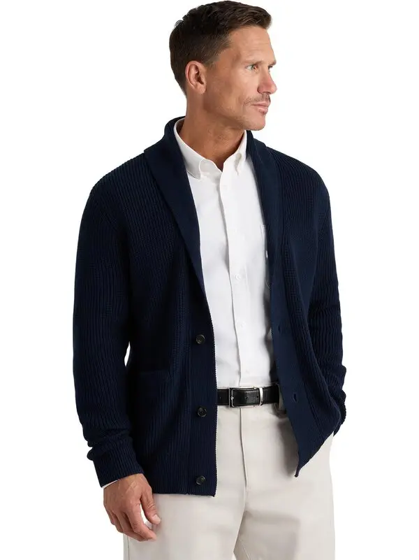 Quince Ribbed Shawl-collar Cardigan Sweater - Navy