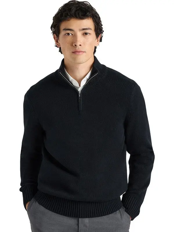 Quince Quarter-zip Organic Cotton Sweater - Black