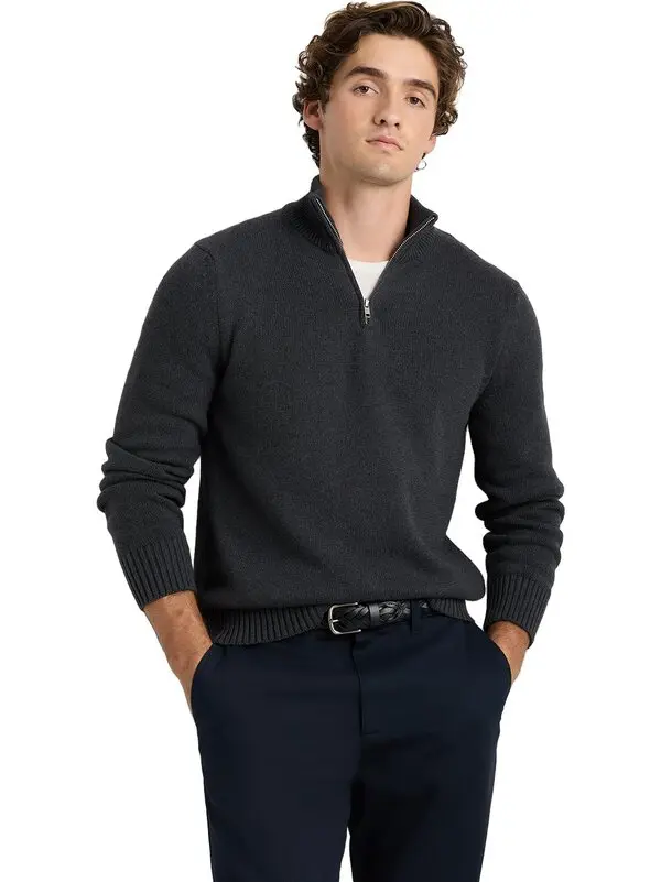 Quince Quarter-zip Organic Cotton Sweater - Heather Charcoal