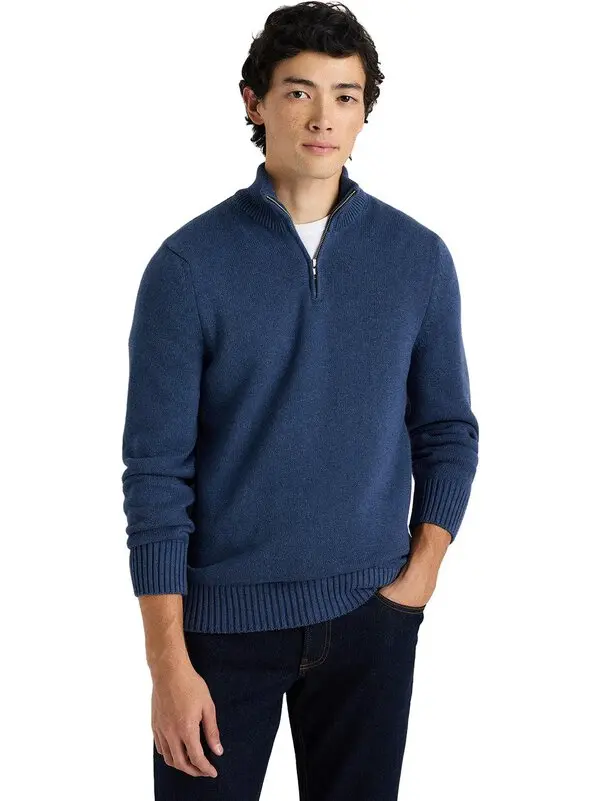 Quince Quarter-zip Organic Cotton Sweater - Heather Navy