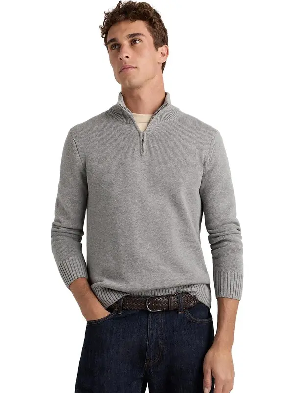 Quince Quarter-zip Organic Cotton Sweater - Mid Heather Grey