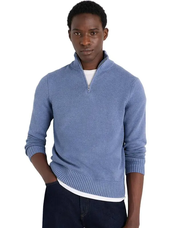 Quince Quarter-zip Organic Cotton Sweater - Moonstone Blue